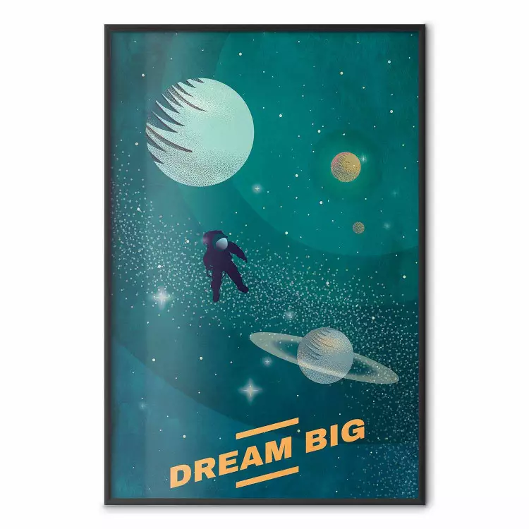 Print Himmelska drömmar - abstraktion i rymden med astronaut och texter ...