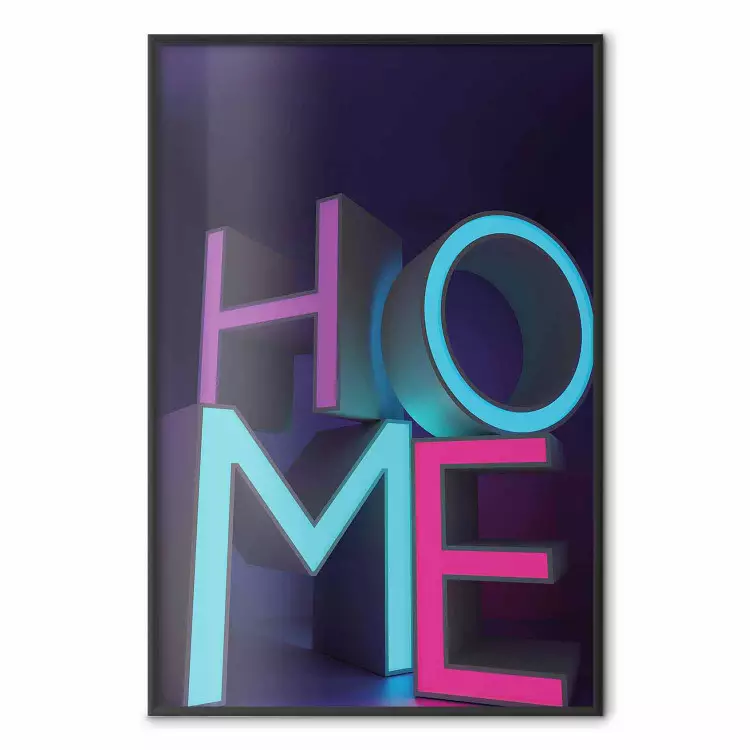 Poster Hem neon - neon-text med 3D-effekt på mörk bakgrund - bimago